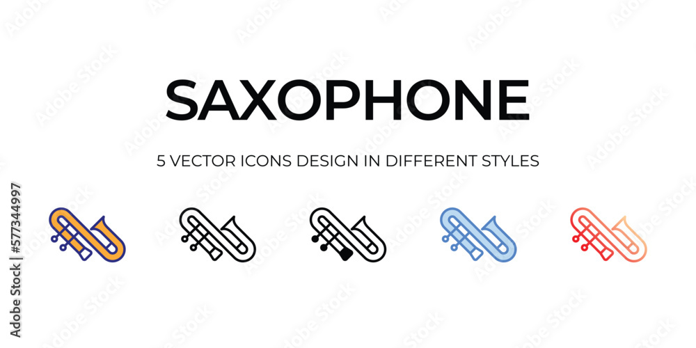 saxophone Icon Design in Five style with Editable Stroke. Line, Solid ...