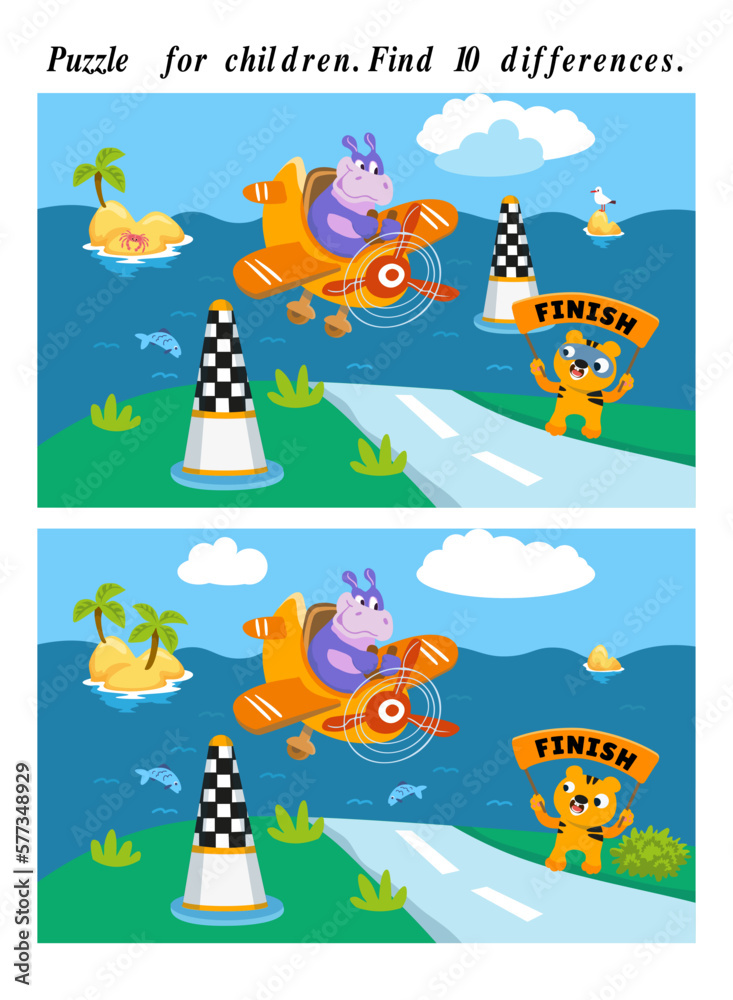 Find 10 hidden differences. Educational puzzle game for children. Cute ...