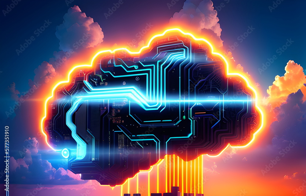 Cloud computing technology concept background, digital illustration ...