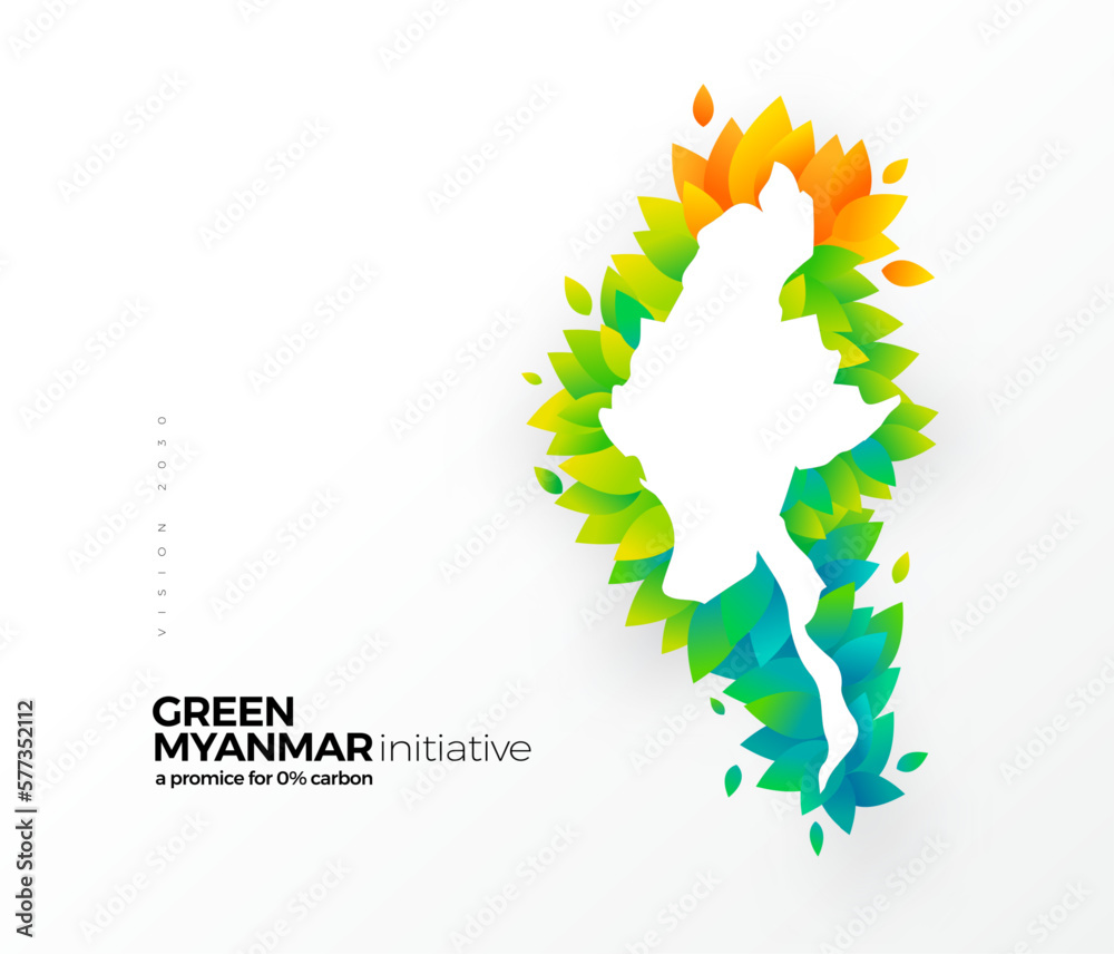 Go green, carbon removal initiative, graphic design Myanmar map with ...