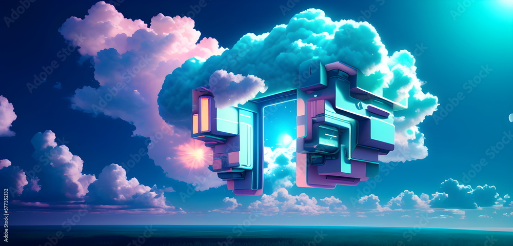 Cloud computing technology concept background, digital illustration ...