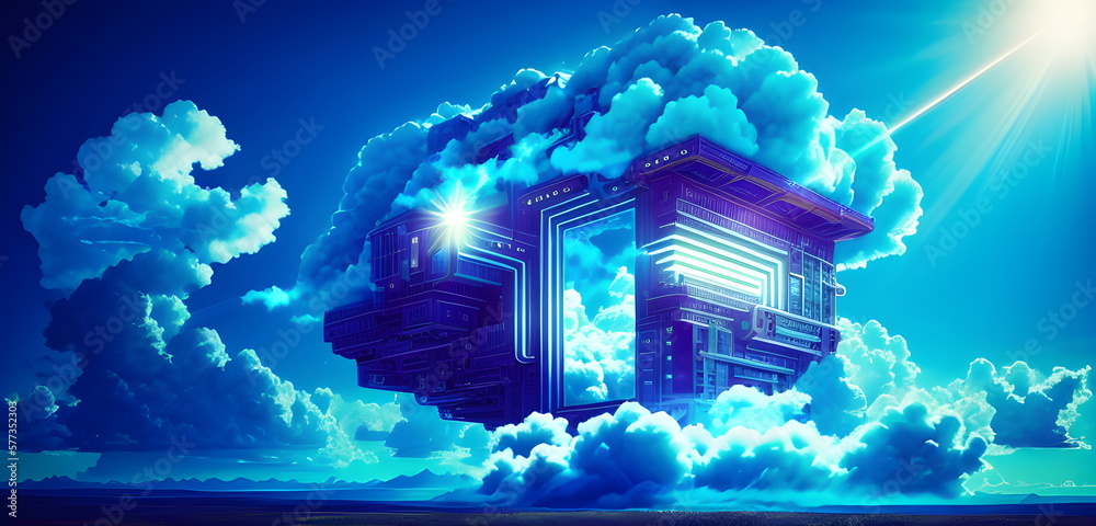 Cloud computing technology concept background, digital illustration ...