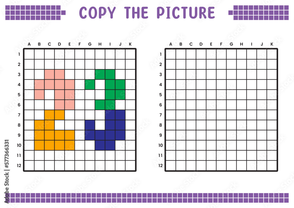 Copy the picture, complete the grid image. Educational worksheets ...