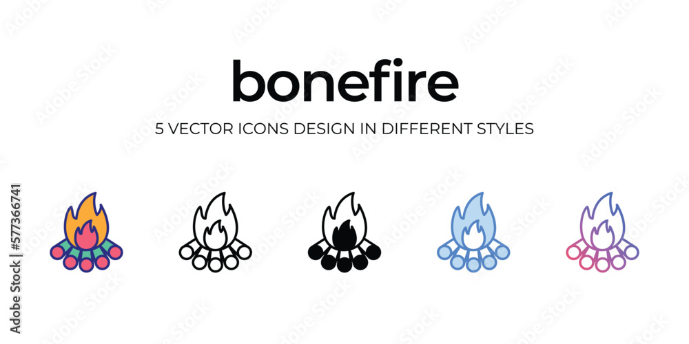 bonefire Icon Design in Five style with Editable Stroke. Line, Solid ...