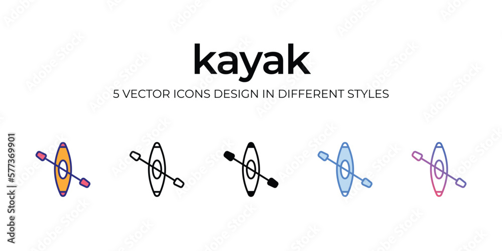 kayak Icon Design in Five style with Editable Stroke. Line, Solid, Flat ...