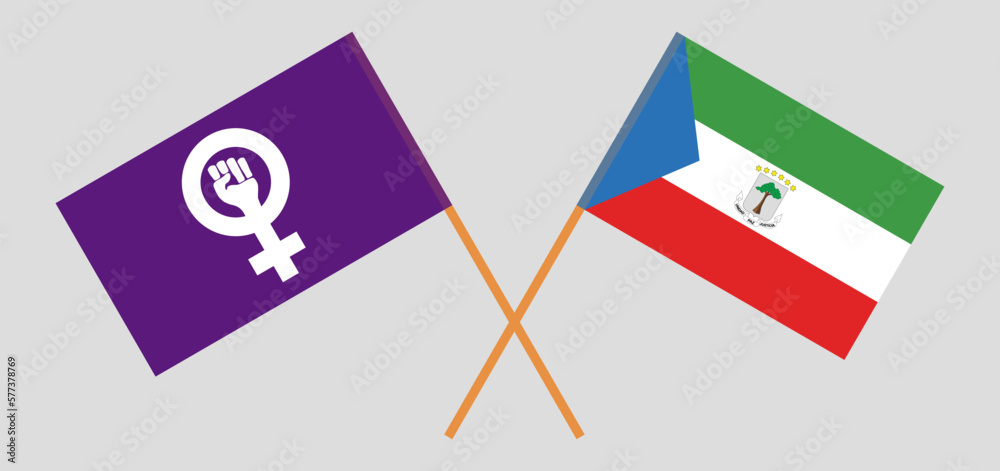 Crossed flags of Feminism and Equatorial Guinea. Official colors ...