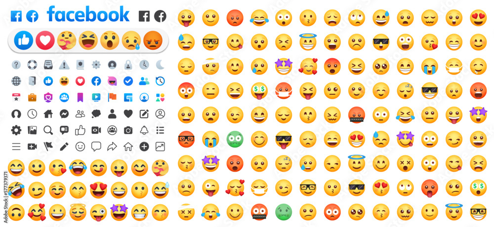 Facebook icons and emoticon smile icons collection. Facebook app icons ...