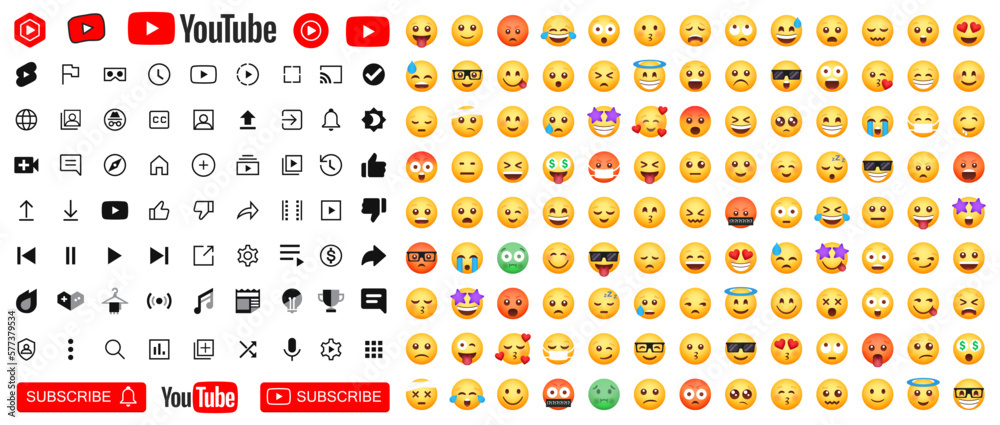 Youtube icons and emoticon smile icons collection. Youtube app icons ...