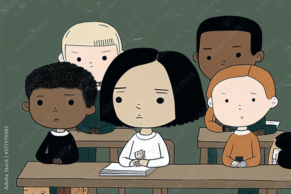 Cartoon of a group of young diverse multiracial children showing ...