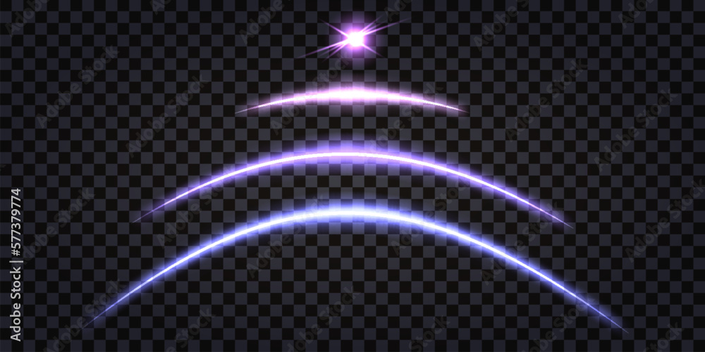 Neon glowing light laser beam. Purple and blue shiny arc, thunder ...