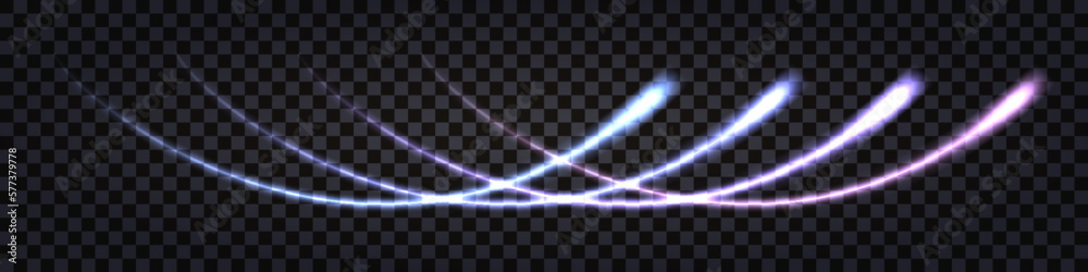 Neon glowing swirl trails, laser beams with light effect. Blue and ...