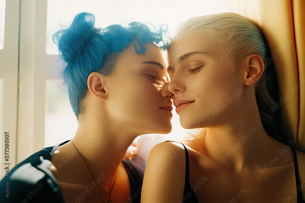 Two Pretty Generation Z Girls Lgbtq Lesbian Couple Dating In Love