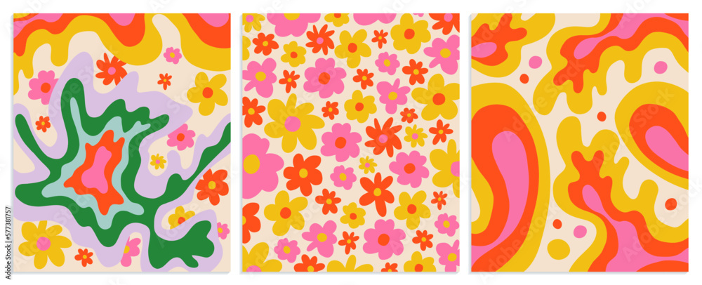 Psychedelic poster design. Poster design set with psychedelic patterns ...