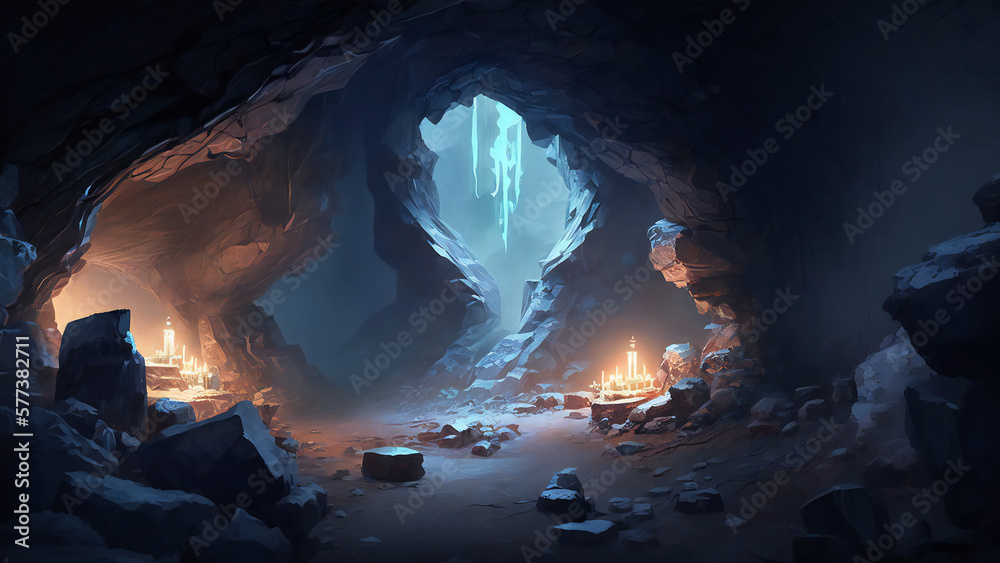 Fantasy world, cave, game background, RPG, digital illustration, AI ...