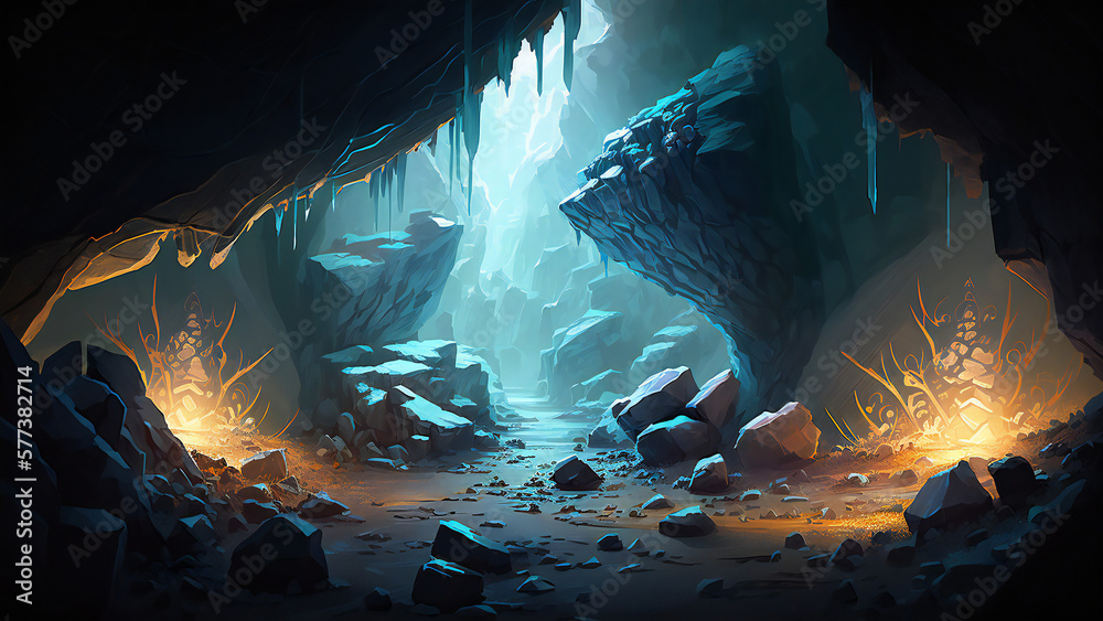 Fantasy world, cave, game background, RPG, digital illustration, AI ...