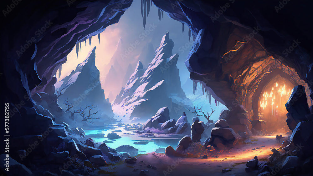 Fantasy world, cave, game background, RPG, digital illustration, AI ...