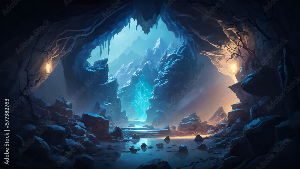 Fantasy world, cave, game background, RPG, digital illustration, AI ...