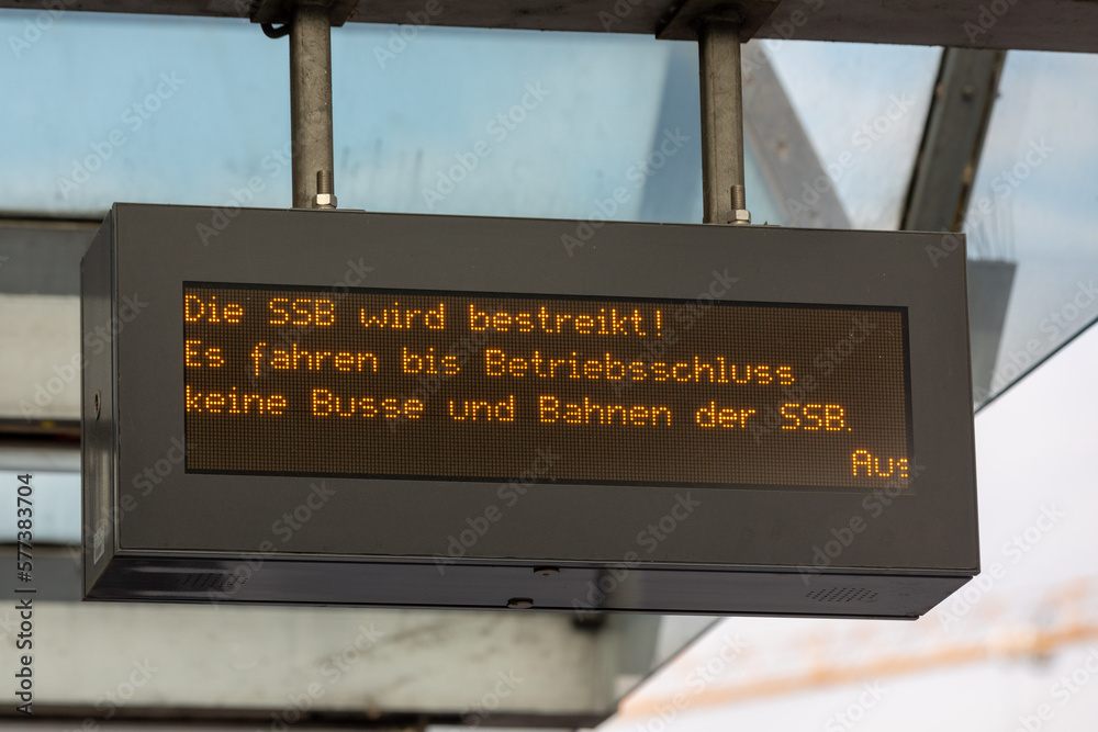 German Display that shows that public transportation in on strike ...