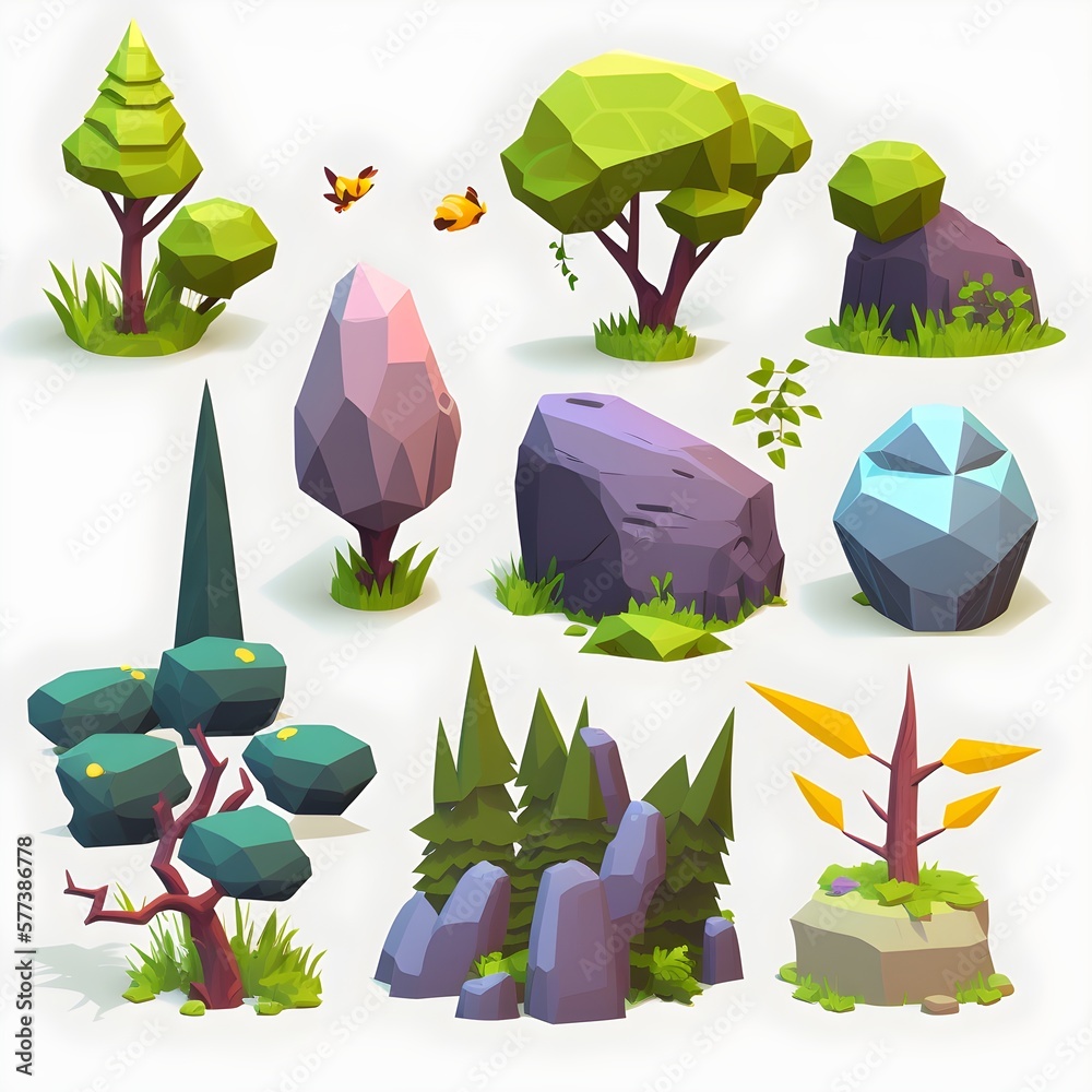 Stylized Low-Poly Bushes in Various Shapes and Sizes for Versatile ...