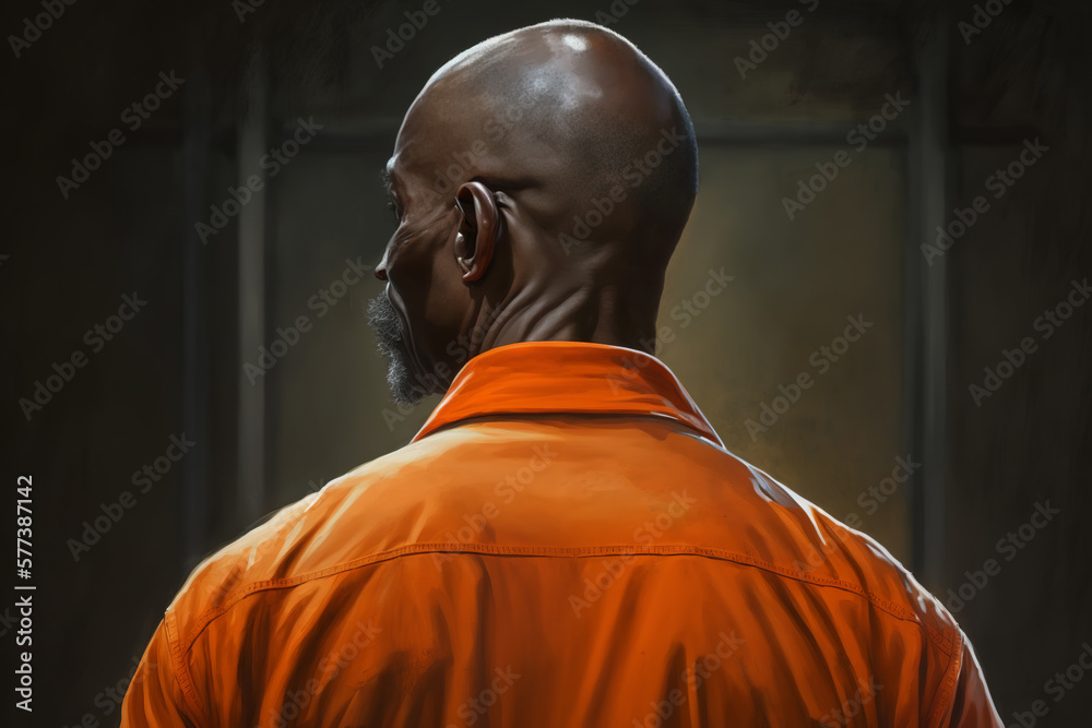 Unrecognizable black prisoner in orange uniform in prison, African ...