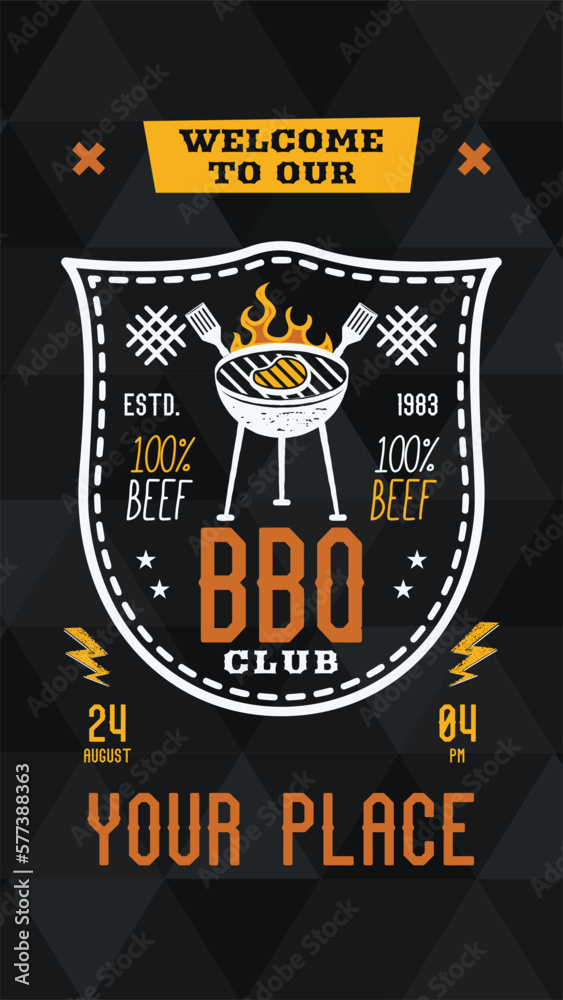 BBQ club invitation card template. BBQ grill square card for social ...