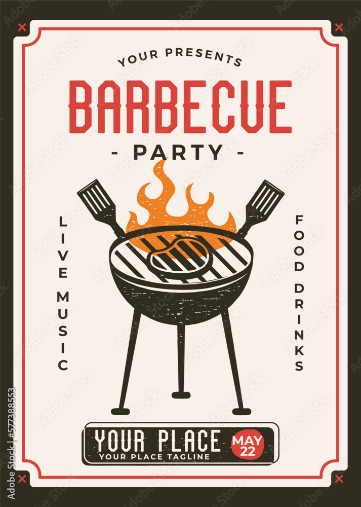 Barbecue party flyer template. BBQ grill card for social media ...