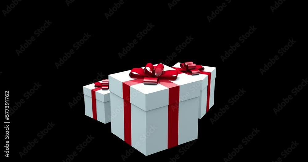 Christmas pastel blue gift box with red ribbon opening and closing ...