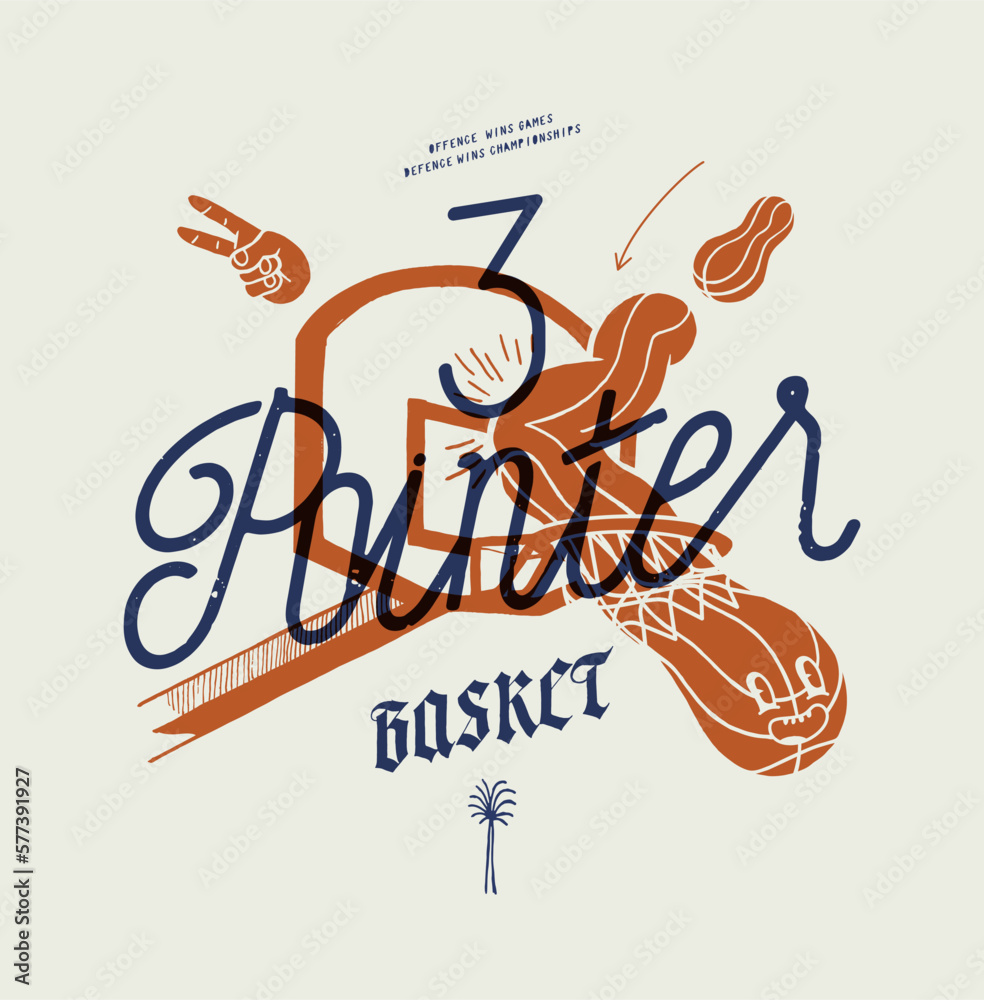 3 pointer basket. Wobbly basketball character bouncing off the ...