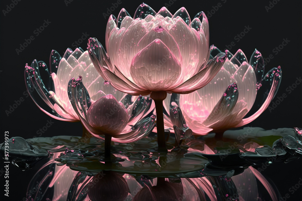 Dreamlike image of light glowing lotus flower or water lily with ...