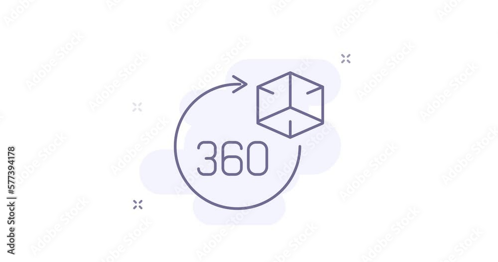 3d object 360 degrees rotate animated outline icon on white. augmented ...