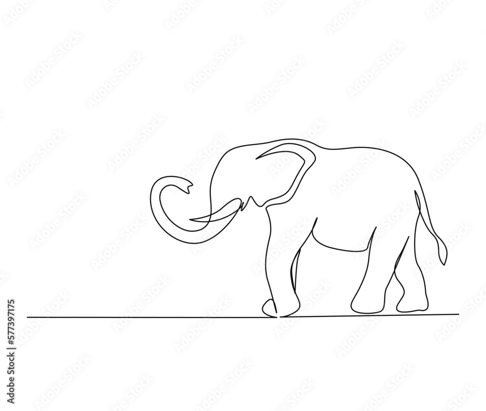 Continuous one line drawing of elephant. simple big elephant line art ...