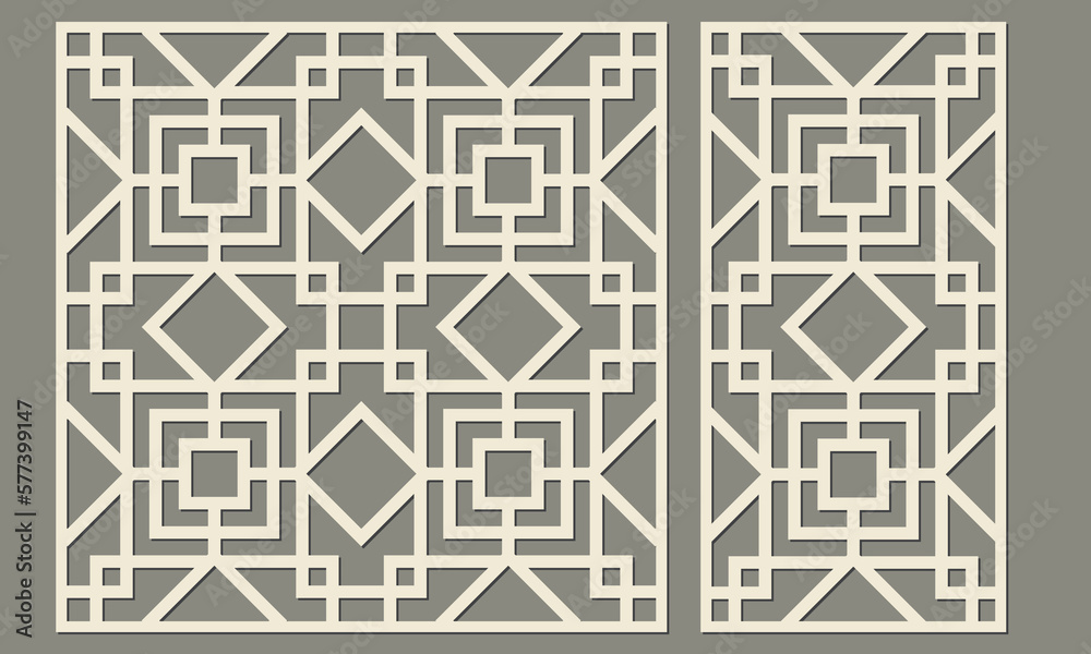Abstract geometric pattern of square shape. Laser cutting of decorative ...