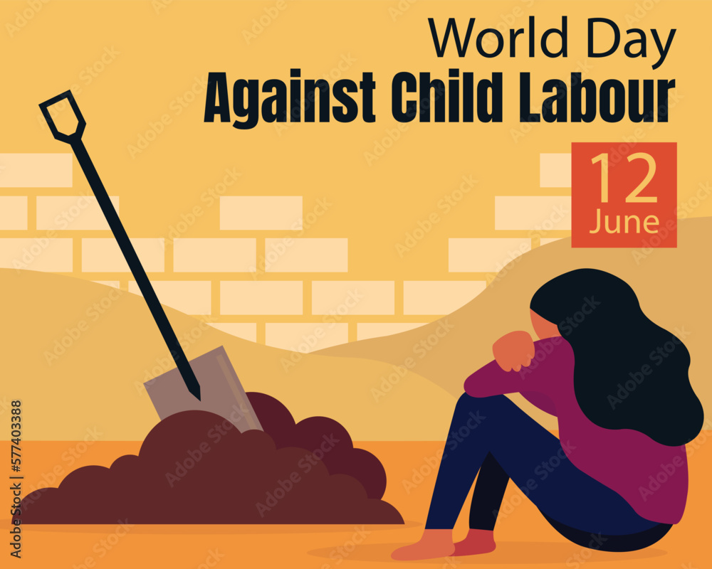 illustration vector graphic of a crying girl forced to work in building ...