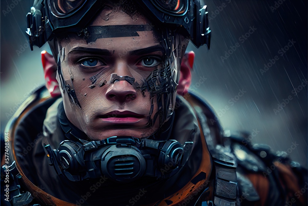 Portrait of Fantastic Warrior. High-tech futuristic man from the future ...
