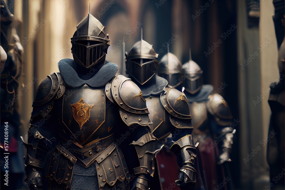 Medieval formidable knights prepare for historical battle. A historical ...