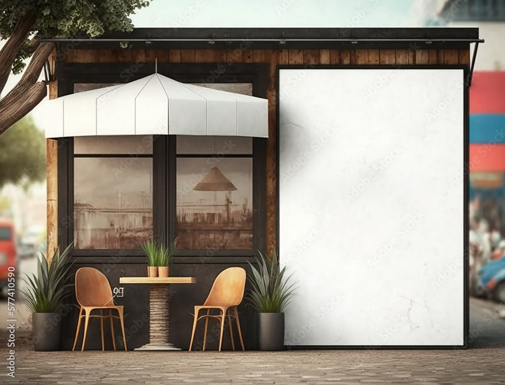 Aesthetic Cafe Exterior Design with Blank Poster - Created with ...