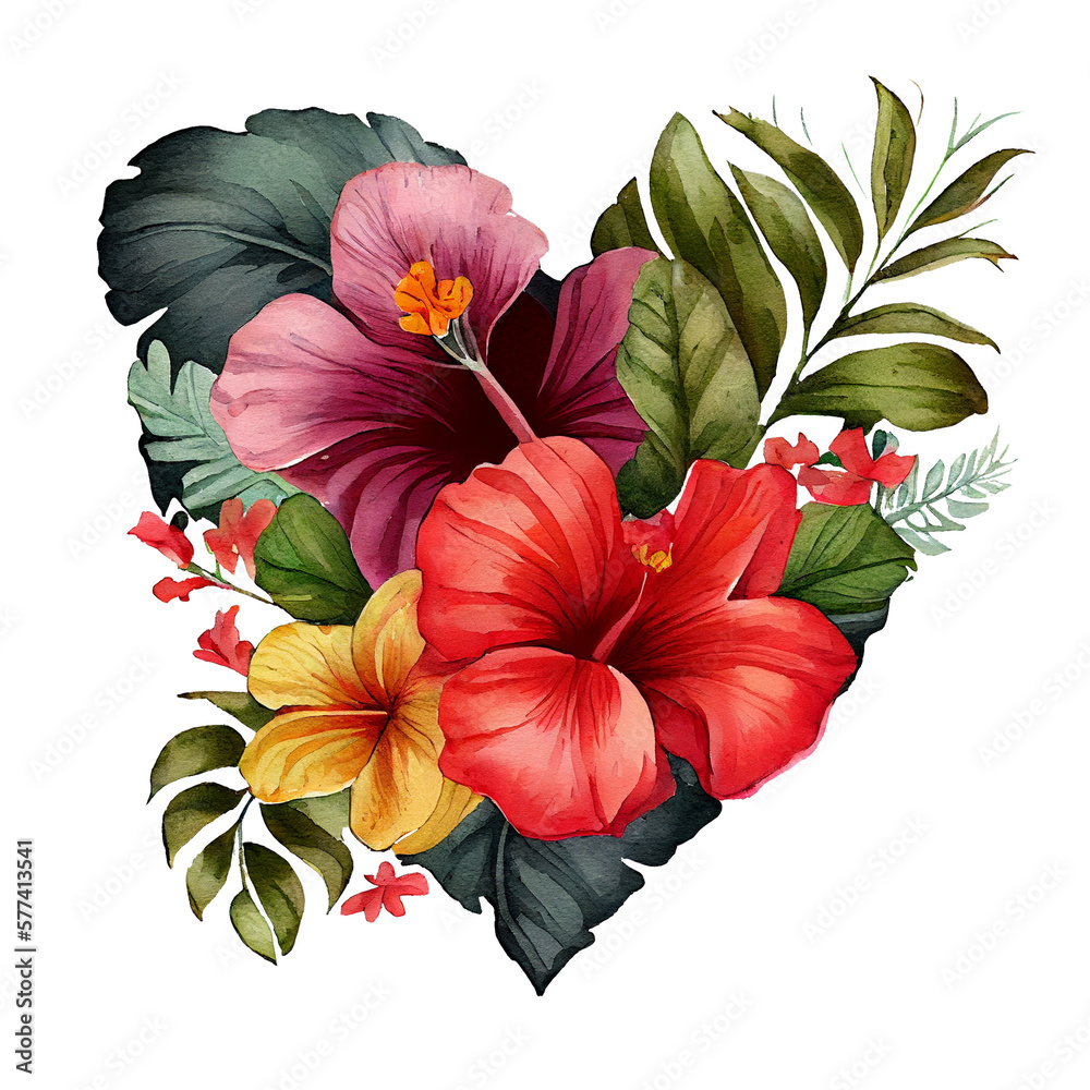 heart shaped hibiscus bouquet, Romantic heart vignette made of vintage ...