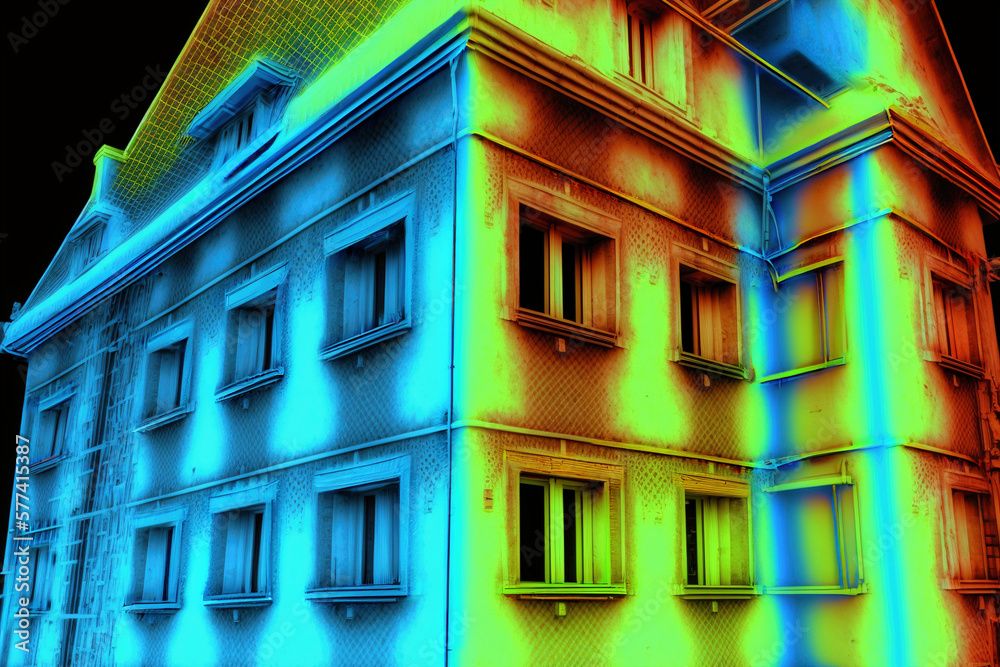 House facade thermal survey image, lack of temperature, heat loss ...