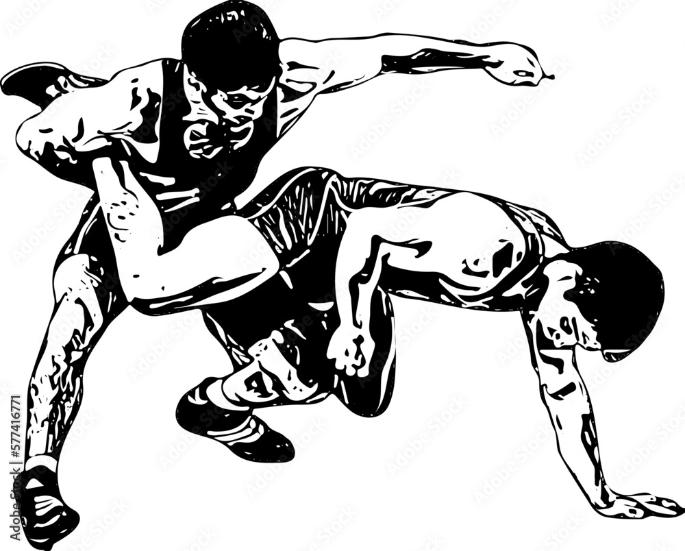 silhouette of wrestlers, Vector Black and White Freestyle Wrestling ...