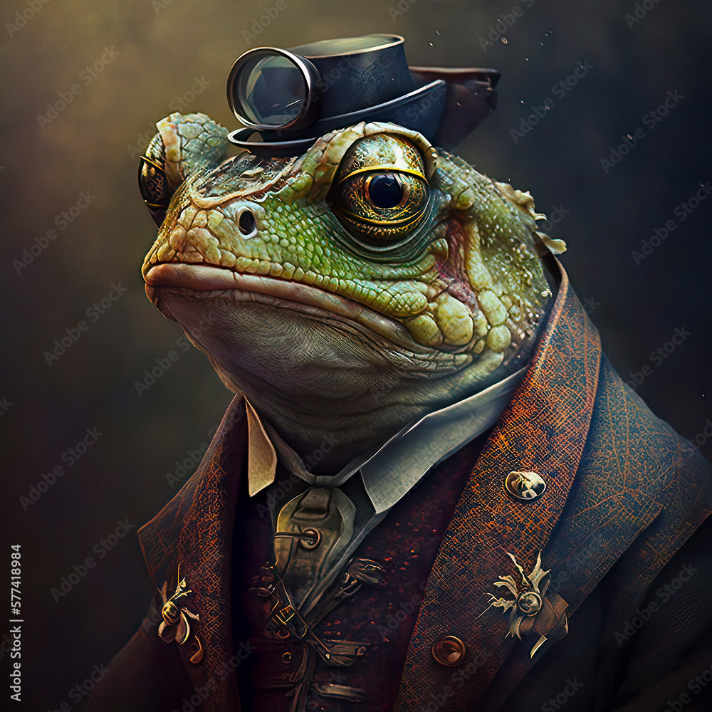 A Character Portrait Anthropomorphic Frog Dressed in a Victorian-era ...