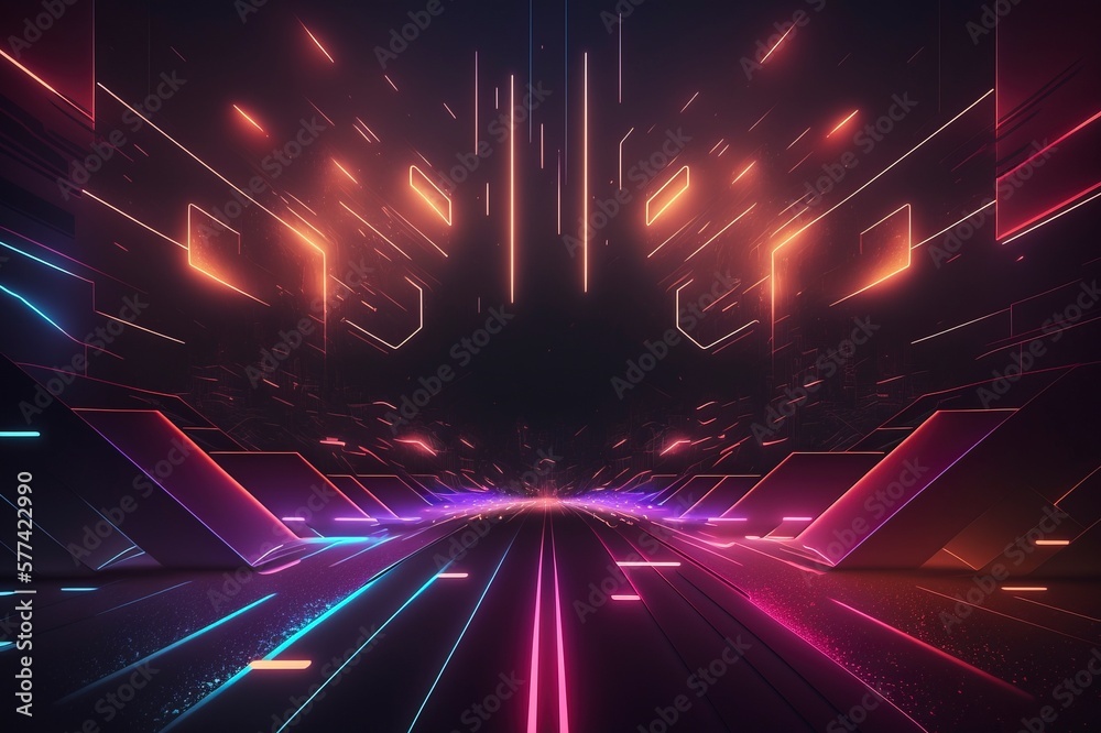 The technological cyberspace background of neon effect. AI technology ...