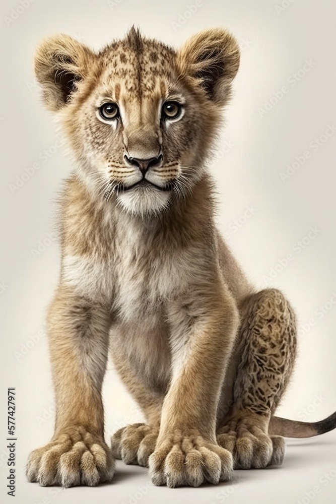full body realistic lion cub on black and white background Generative ...