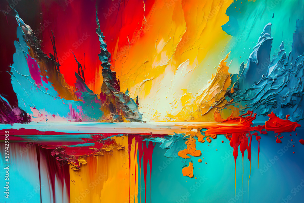 Colorful modern graphic elements and shapes with an abstract painting ...