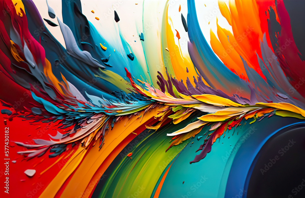 Colorful modern graphic elements and shapes with an abstract painting ...