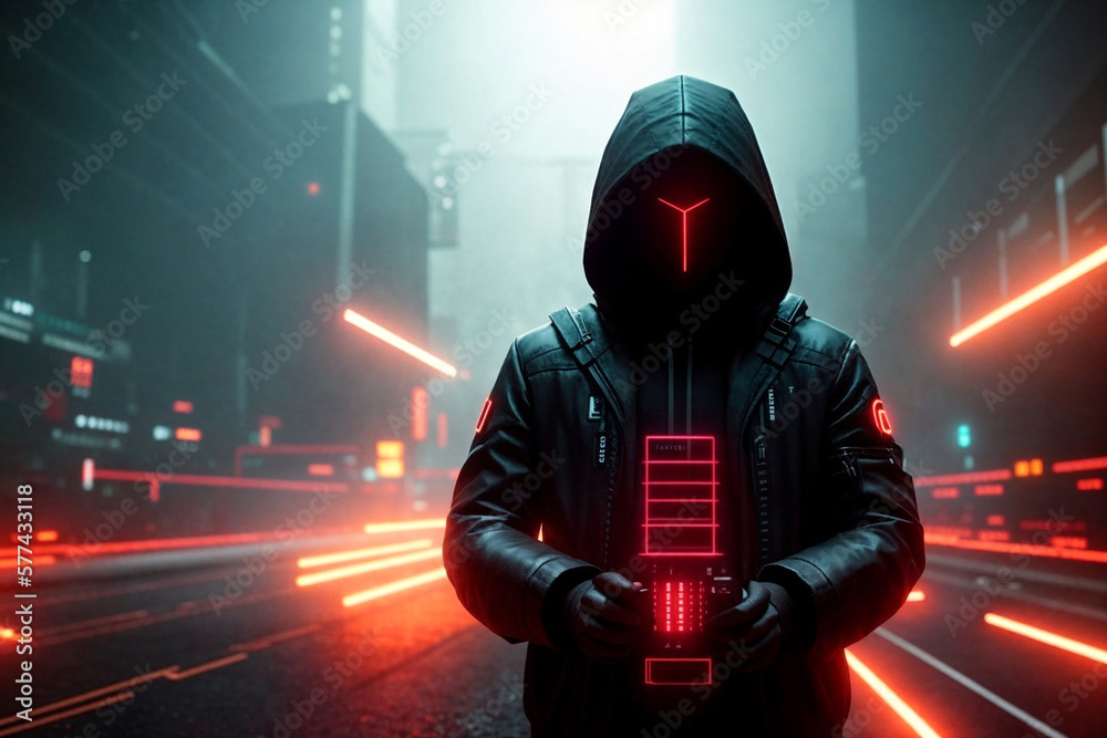 Cyberpunk city dark hacker with some neon lights created with ...