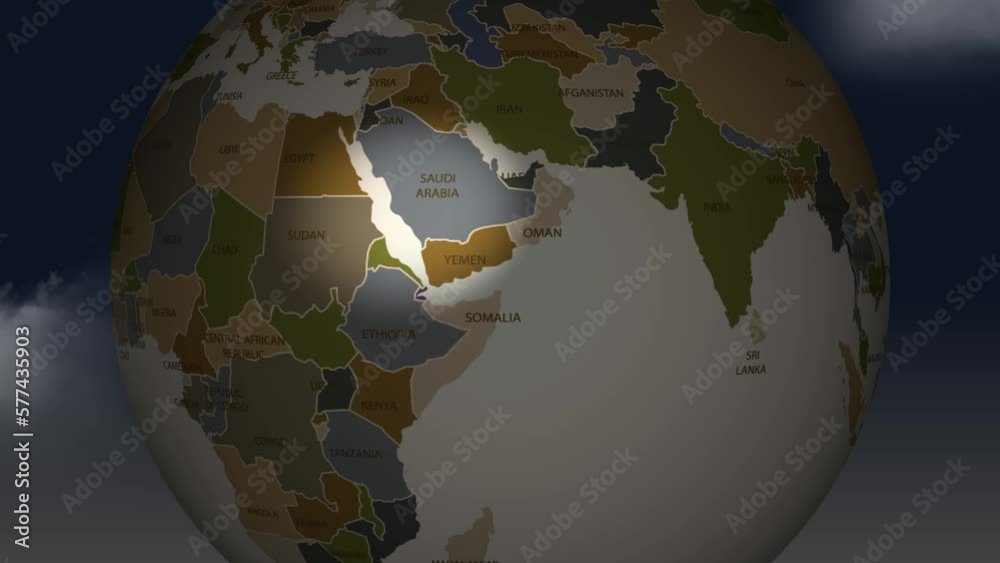Earth globe zoom to oman animation of rotating realistic planet Earth ...