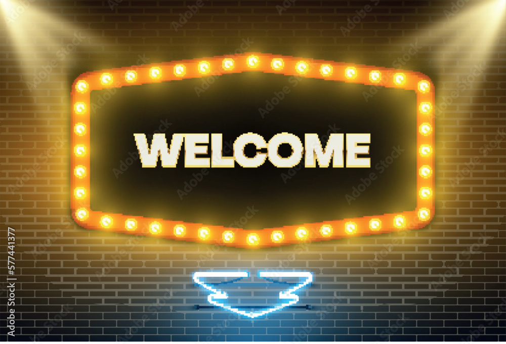 Glowing welcome sign neon Christmas tree silhouette illuminated ...