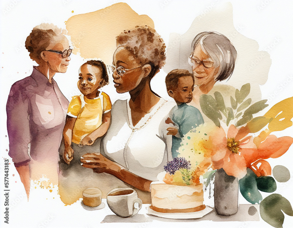 A Watercolor of Multiple Generations of Mothers on Mothers Day ...