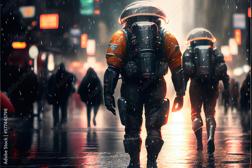 A portrait of aliens in cyberpunk science fiction. High-tech futuristic ...