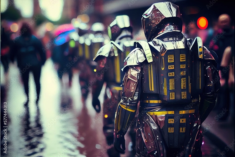 A portrait of people in cyberpunk science fiction. High-tech futuristic ...